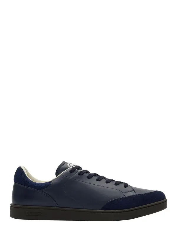 Burberry Set Leather And Suede Sneakers With Check Detail - Navy