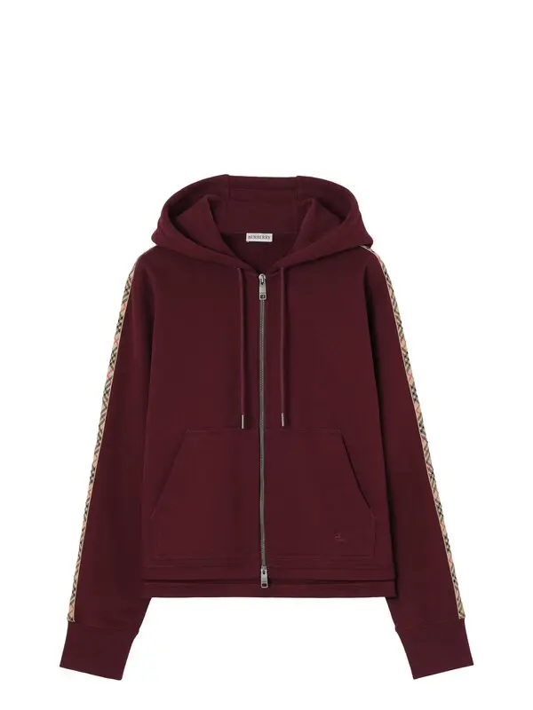 Burberry Cotton Zip-up Hoodie With Check Trim - Red