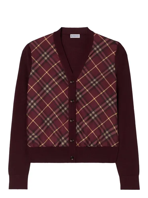 Burberry Wool-silk Check Panel Cardigan - Red