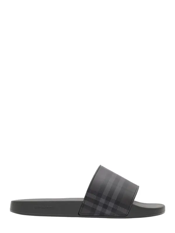 Burberry Checked Rubber Slides - Grey