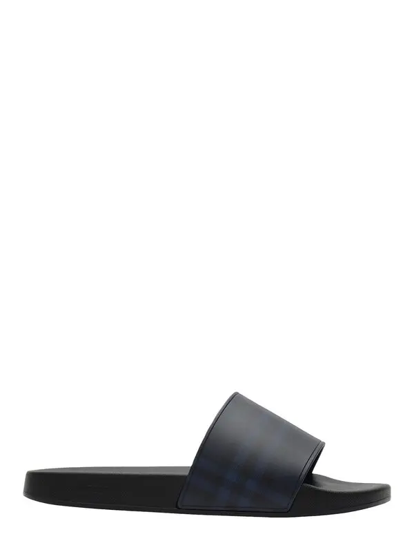 Burberry Checked Rubber Slides - Navy