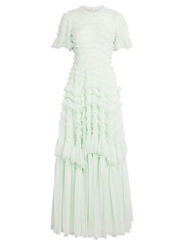 NEEDLE & THREAD Tulle Ruffle Maxi Dress - Blue