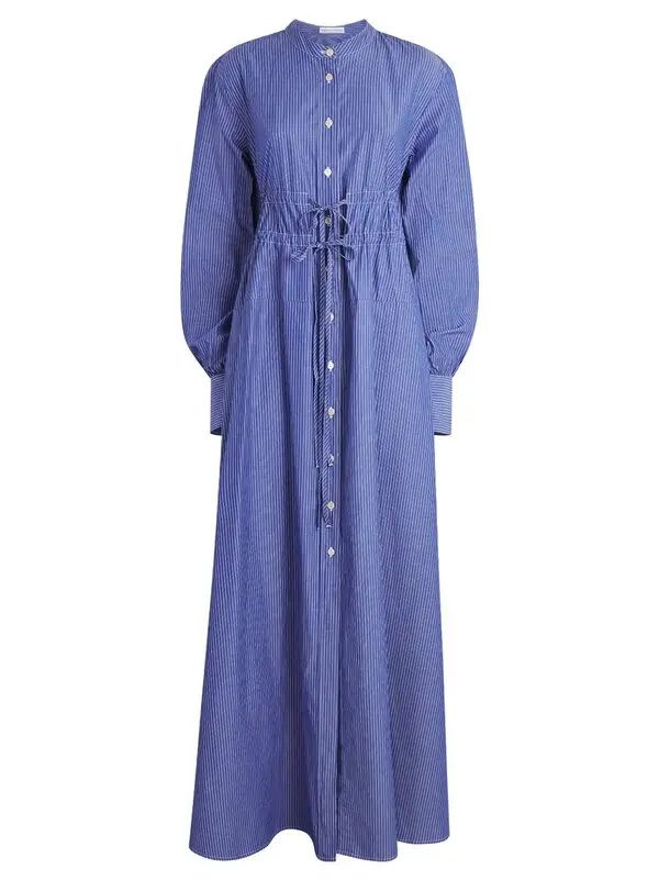 Palmer//harding Cotton Poplin Striped Maxi Shirt Dress - Blue