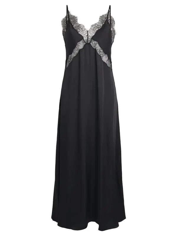 ANINE BING Silk-blend Magnolia Maxi Dress With Lace Trim - Black
