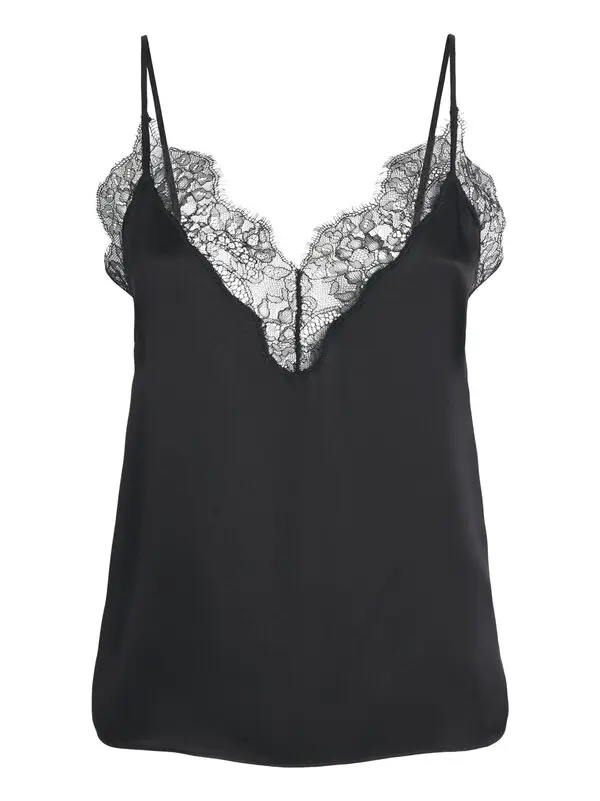 ANINE BING Silk-blend Mael Cami Top With Lace Detail - Black