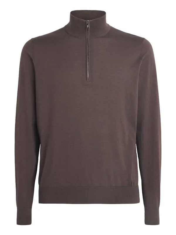 FIORONI CASHMERE Sea Island Cotton-cashmere Quarter-zip Sweater - Brown