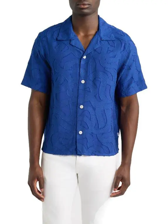 WAX LONDON Curzon Jacquard Camp Shirt - Blue