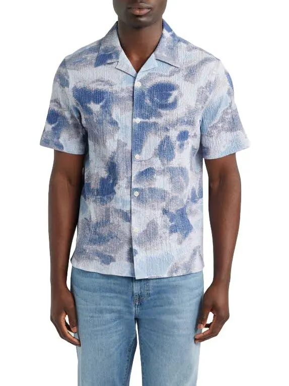 WAX LONDON Didcot Watercolor Stretch Cotton Button-up Shirt - Blue