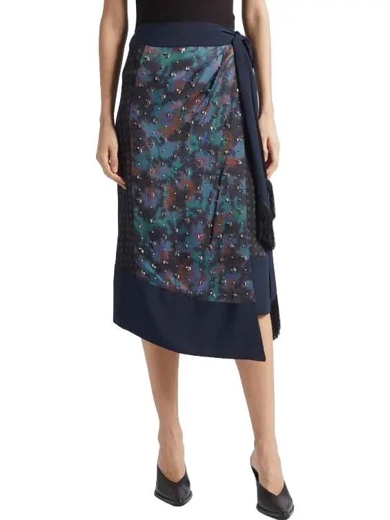 3.1 Phillip Lim Mixed Print Wrap Skirt With Beaded Embellishments - Midnight Multi