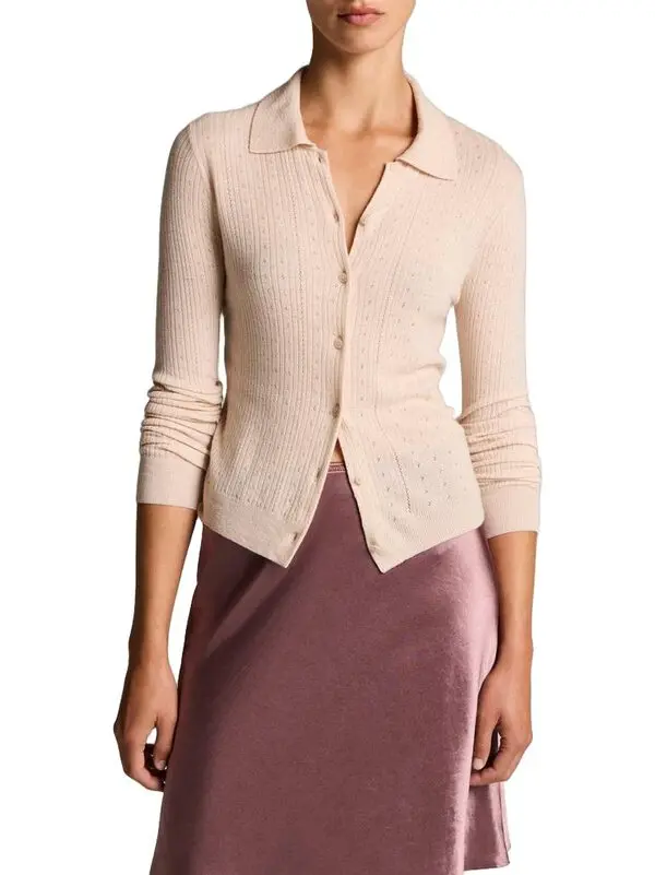 Vince Pointelle Knit Wool Cardigan - Blush Cloud