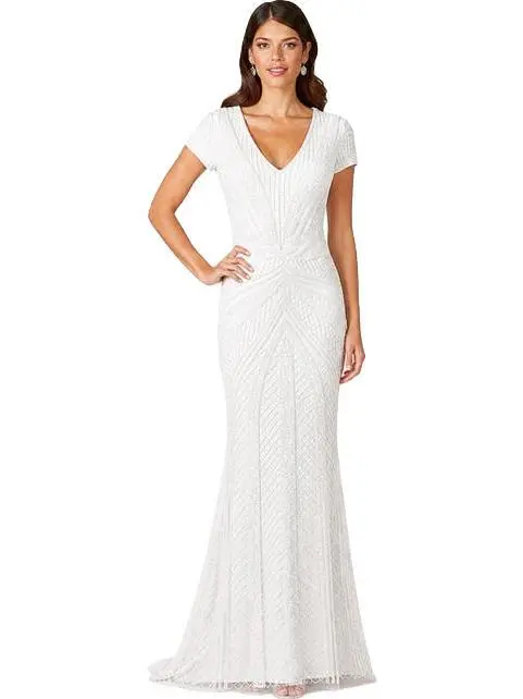 LARA NEW YORK Beaded Faux-wrap V-neck Bridal Gown - Ivory