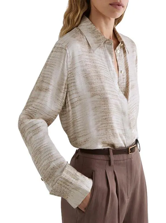 REISS Annie Snake Print Hidden Placket Shirt - Neutral