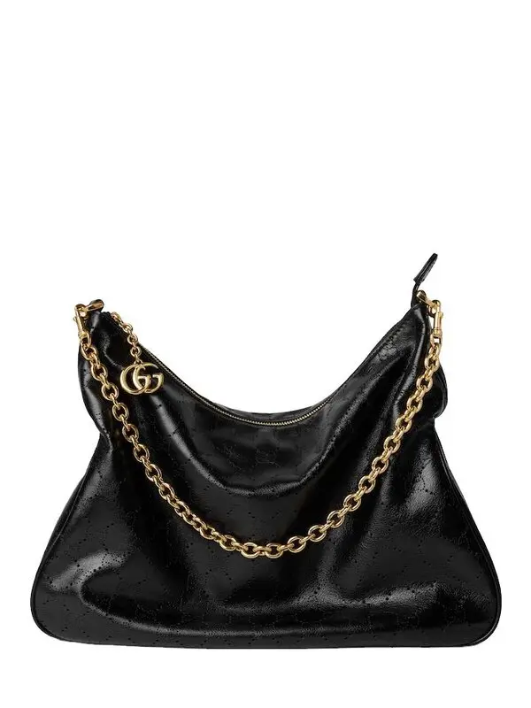 Gucci Lady Lunetta Chain Medium Shoulder Bag In Leather - Black
