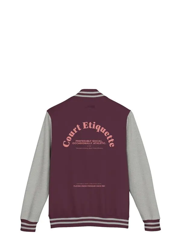 ANCHOR & CREW Court Etiquette Tennis Club League Varsity Jacket - Grey/red
