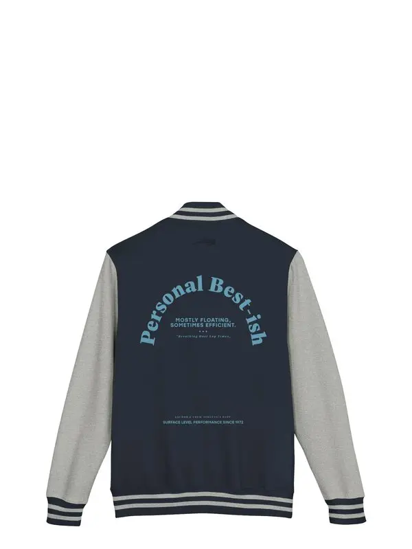 ANCHOR & CREW Personal Best-ish Swimming Club Cotton Varsity Jacket - Blue/grey