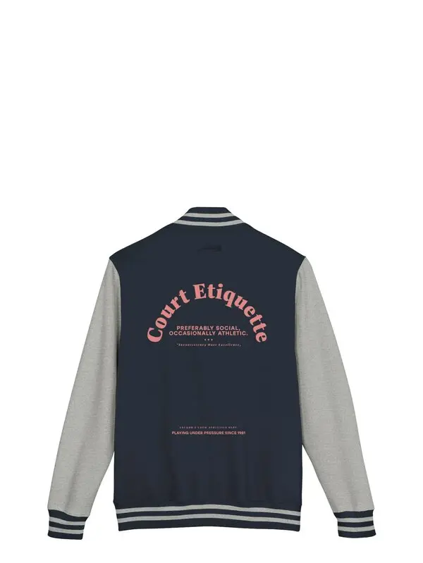 ANCHOR & CREW Blue / Grey Navy Blue & Heather Grey Court Etiquette Tennis Club League Cotton Varsity Letterman Jacket - Blue/grey