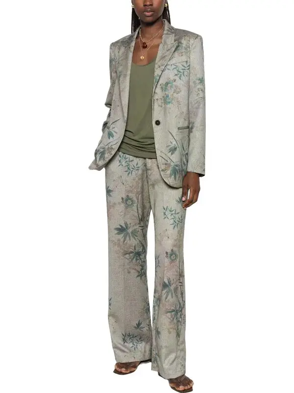 FORTE_FORTE Floral Print Herringbone Trousers - Neutrals