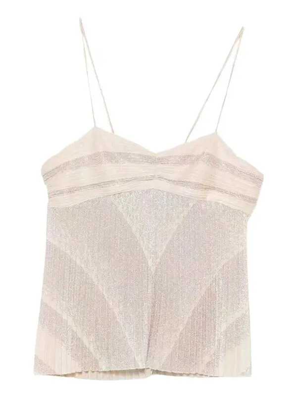 FORTE_FORTE Pleated Metallic-effect Spaghetti Strap Top - Neutrals