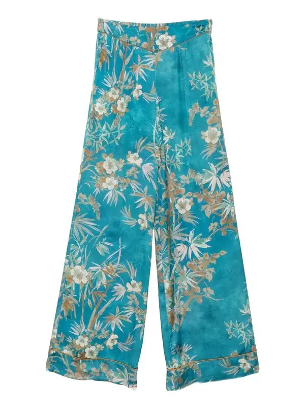 FORTE_FORTE Silk Floral Print Palazzo Pants - Blue