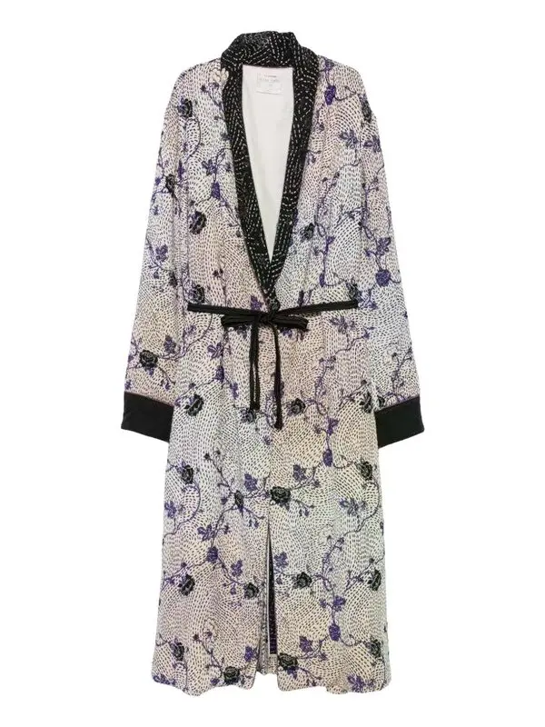 FORTE_FORTE Belted Floral Print Coat - Neutrals