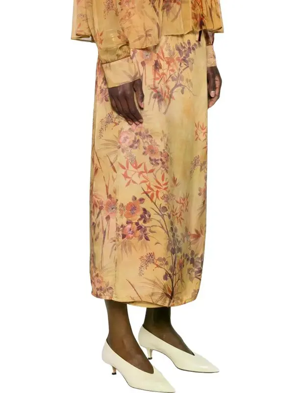 FORTE_FORTE Floral-print Silk-blend Midi Skirt - Neutrals