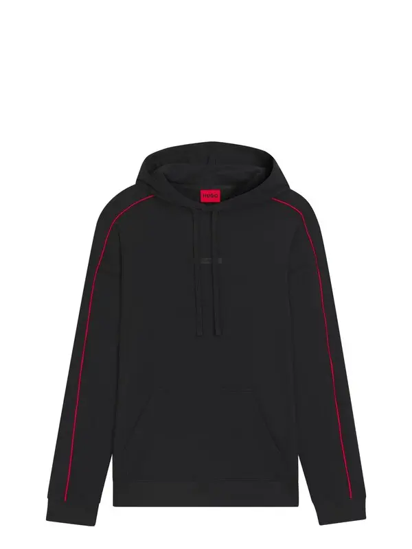 Hugo Stretch Cotton Hoodie With Contrast Piping - Black
