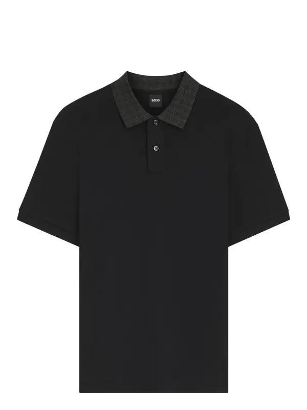 BOSS Regular-fit Polo Shirt In Cotton With Patterned Collar - Black