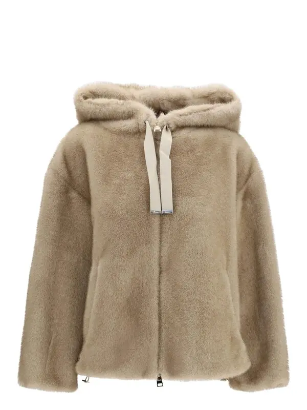 Herno Hooded Jacket In Eco-fur - Beige