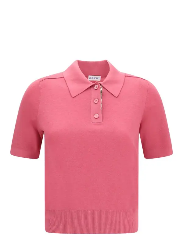 Burberry Wool Polo With Check Detail - Pink