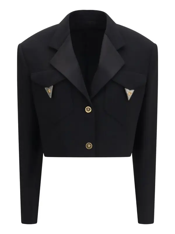 Versace Cropped Wool Blazer With Medusa Hardware - Black