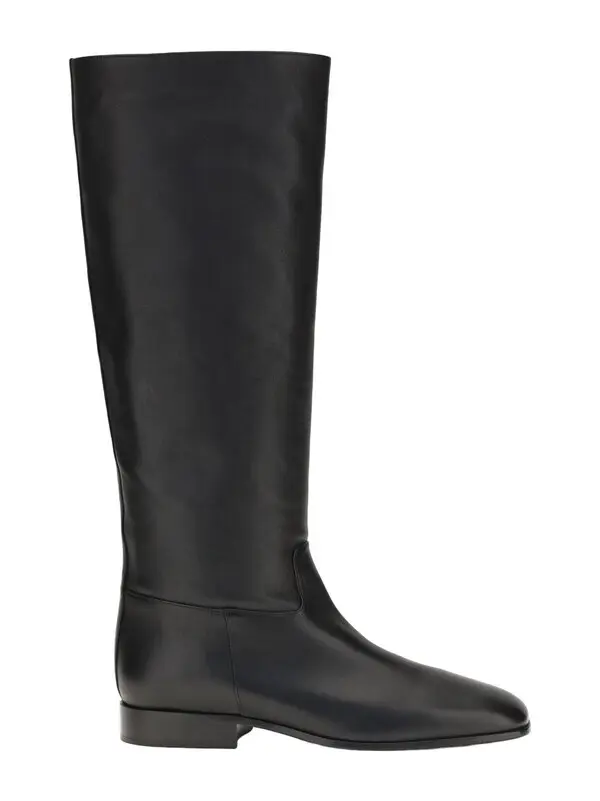 HERBERT LEVINE Knee High Square Toe Leather Boots - Black