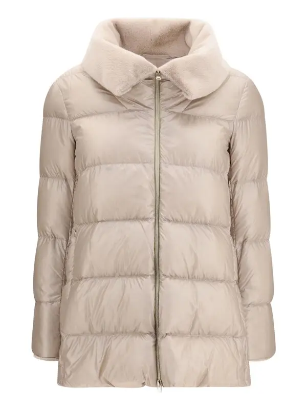 Herno Ultralight Nylon Down Jacket With Faux Fur Collar - Beige