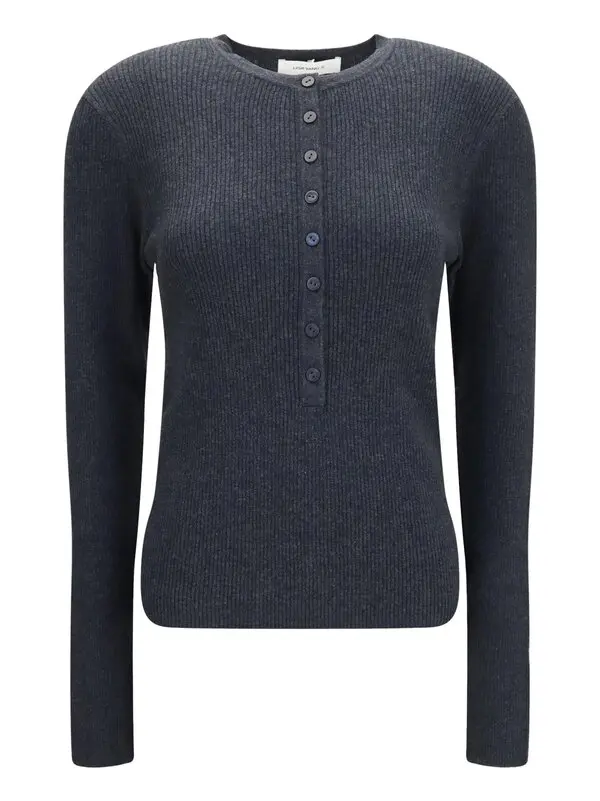 LISA YANG Airi Henley Sweater In Cotton And Cashmere - Grey
