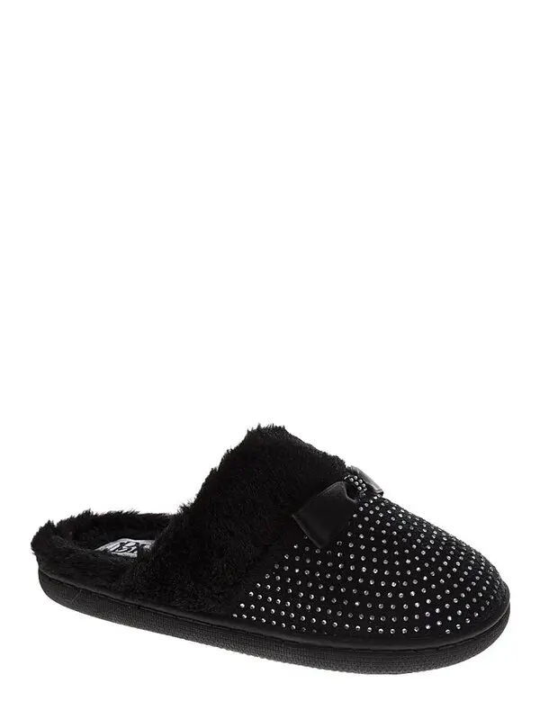 Badgley Mischka Embellished Glitter Bow Detail Slippers - Black