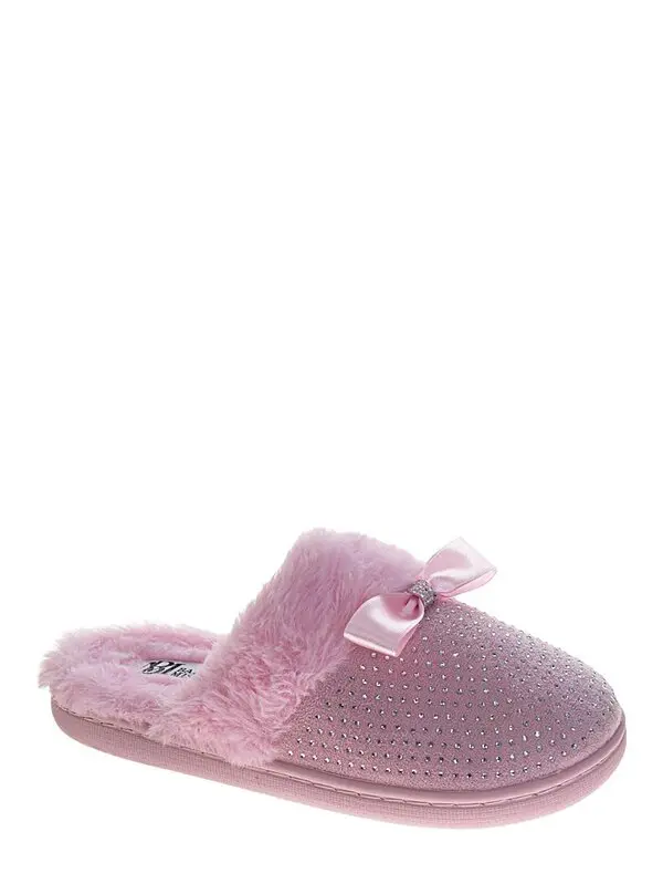 Badgley Mischka Embellished Glitter Bow Detail Slippers - Pink