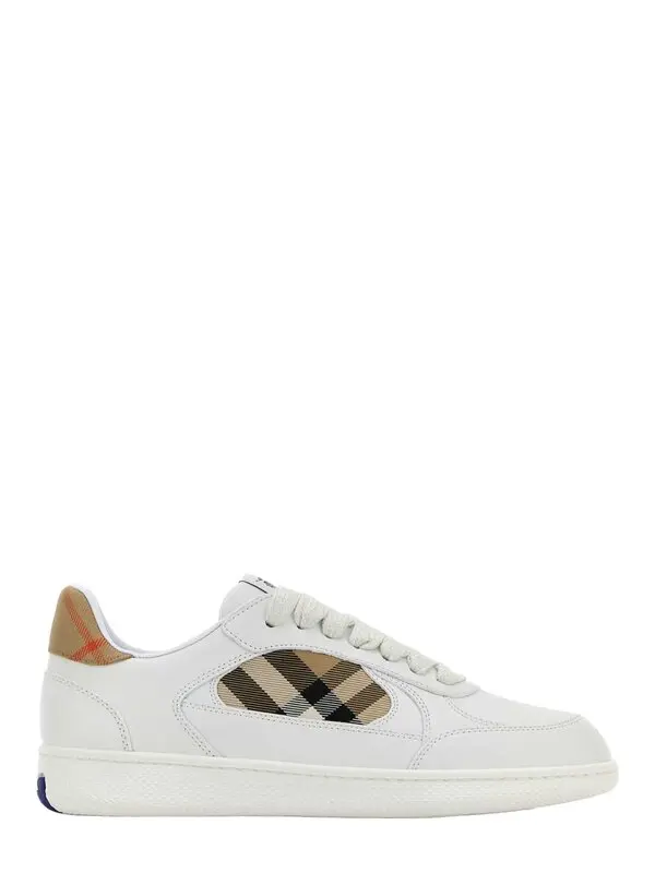 Burberry Leather Sneakers With Checked Detailing - White