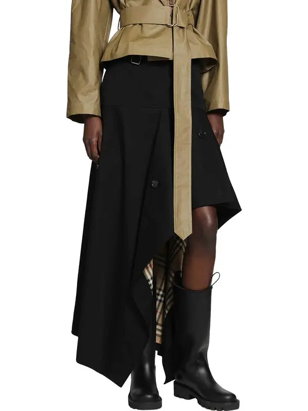 Burberry Asymmetric Gabardine Trench Skirt - Black