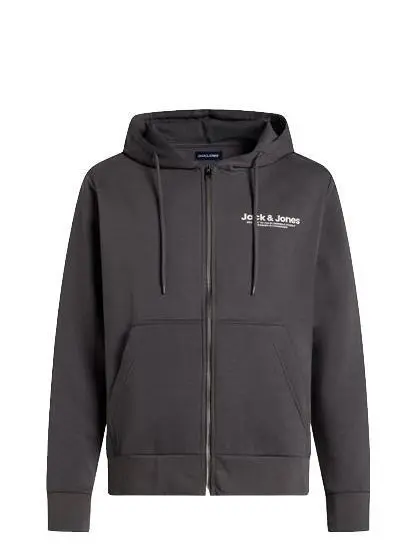 JACK & JONES Cotton Blend Zip-up Hoodie With Logo Print - Grey