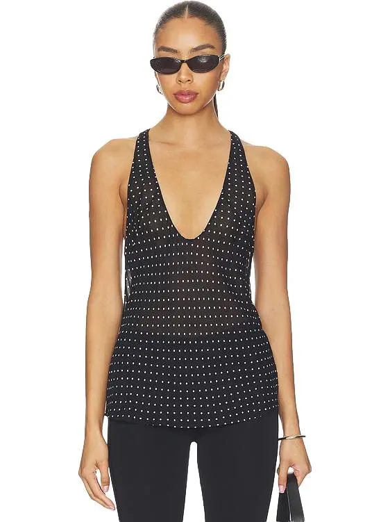 EAVES Vivian Halter Neck Sheer Top - Black Dot