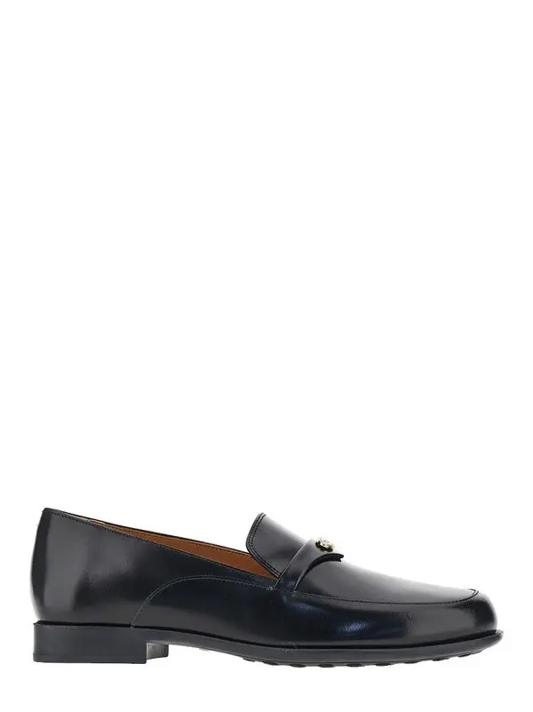 TOD'S Leather Loafers With Logo Medal Detail - Black