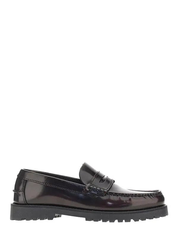 BIANCO Leather Loafers With Penny Band And Lug Sole - Red