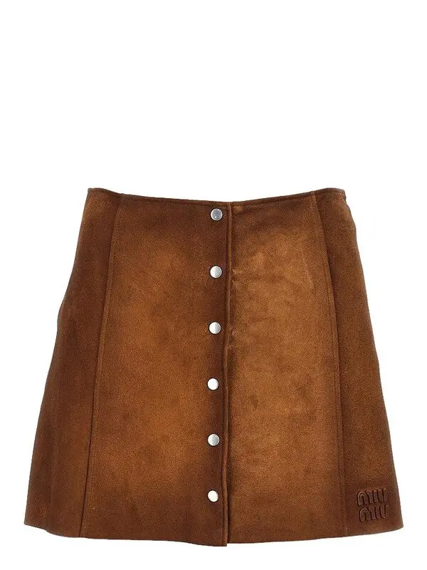 Miu Miu Waxed Suede Leather Mini Skirt - Brown
