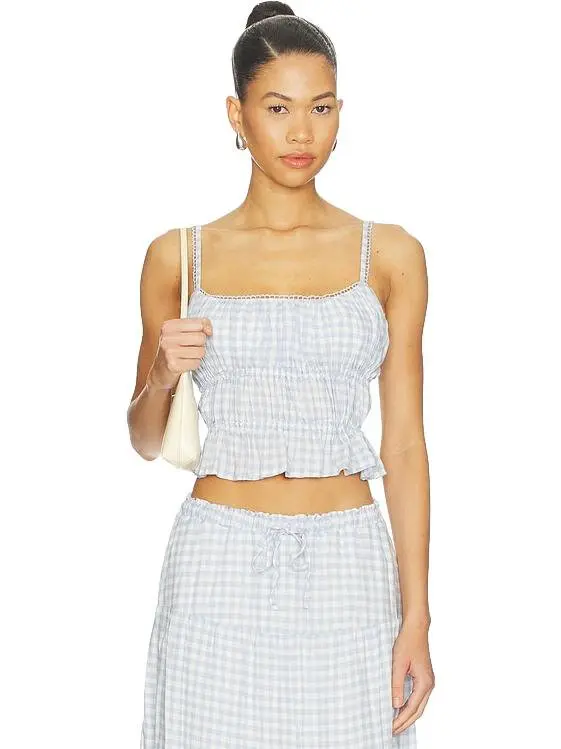 Peixoto Amelia Smocked Cropped Top - Cloud Blue Gingham