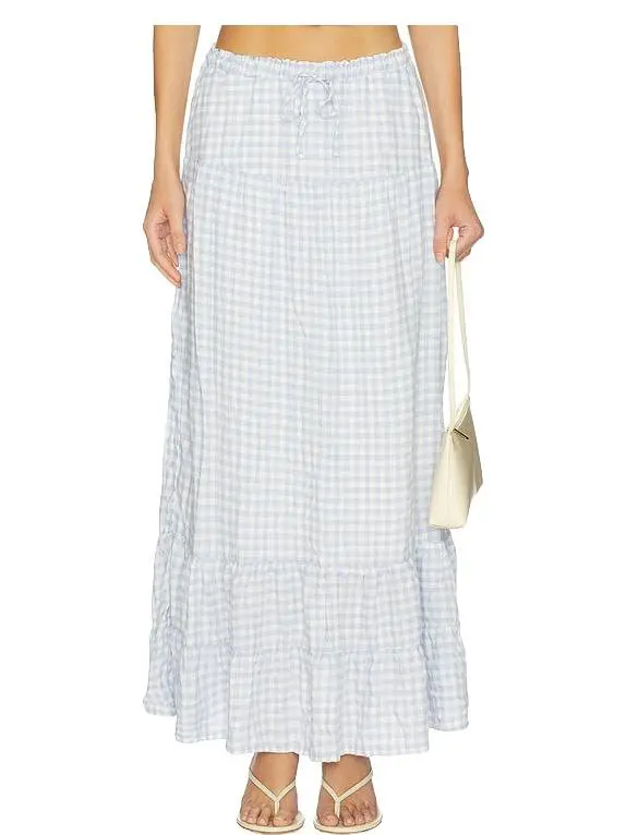 Peixoto Tiered Gingham Maxi Skirt - Cloud Blue Gingham