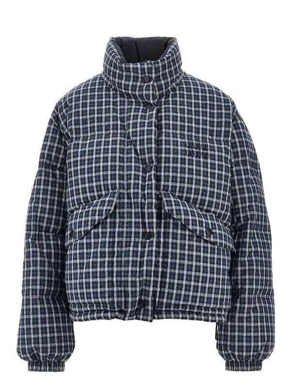 Miu Miu Reversible Checked Flannel And Technical Fabric Down Jacket - Blue