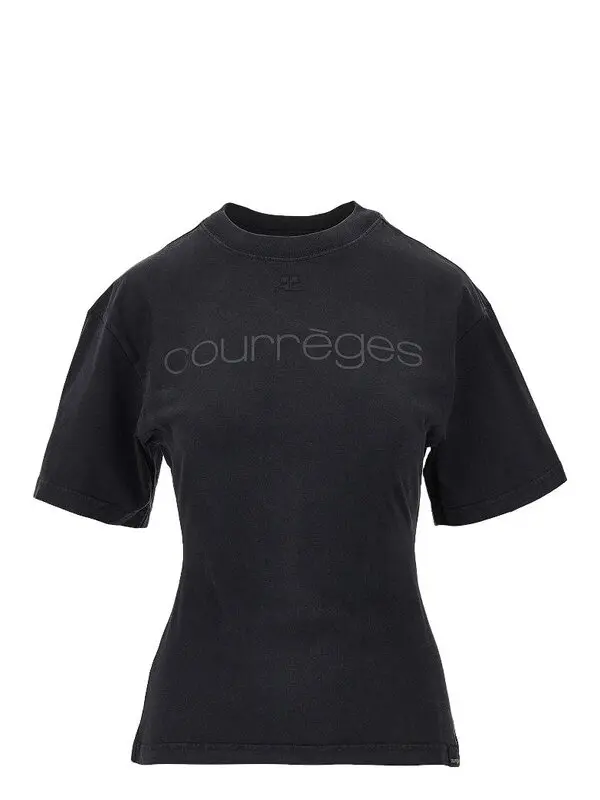 COURREGES Fitted Logo Print T-shirt - Black