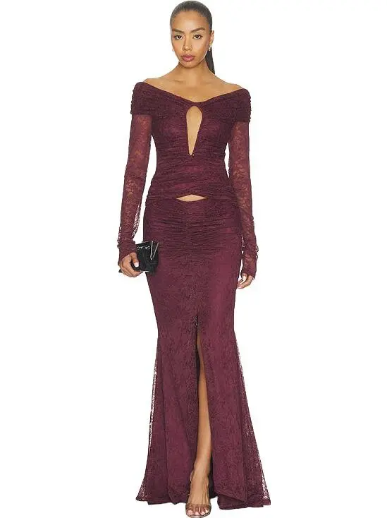 Misha Collection The Kali Ruffle Lace Dress - Currant