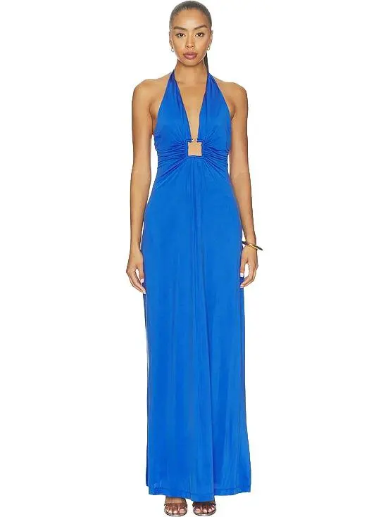 ROAME. Roame Sawyer Cupro Halter Maxi Dress - Lapis