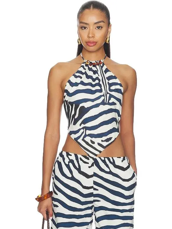 SEVEN WONDERS Sashia Handkerchief Halter Top Zebra Print - Navy