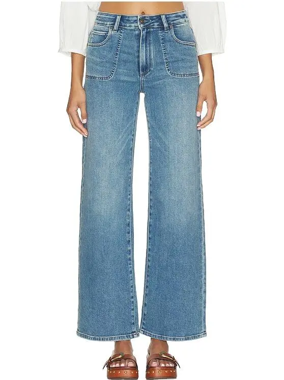 Paige Anessa Wide Leg Jeans With Rounded Stitch Pockets - Blue